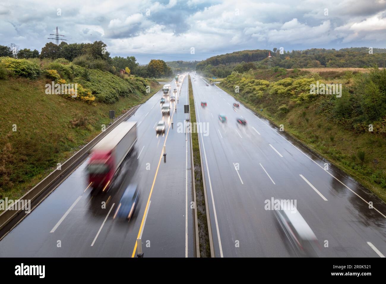 A1 near Remscheid, German Autobahn, motorway, freeway, highway, wet ...