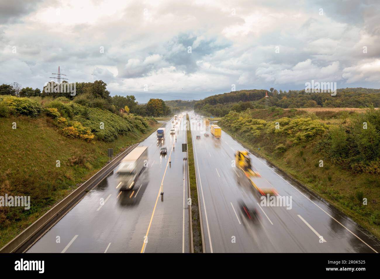 A1 near Remscheid, German Autobahn, motorway, freeway, highway, wet ...