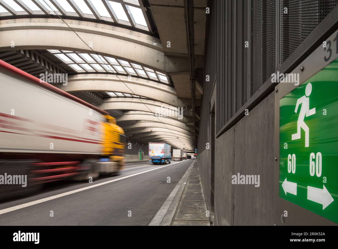 German Autobahn, noise barrier walls and roofing, enclosure, trucks ...