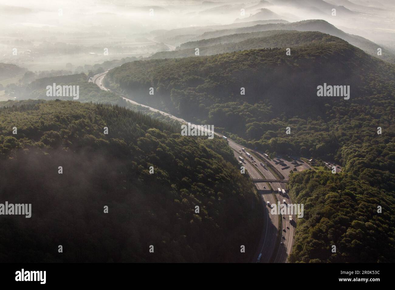 aerial, German Autobahn, A 2, Weser Hills, motorway, highway, freeway ...