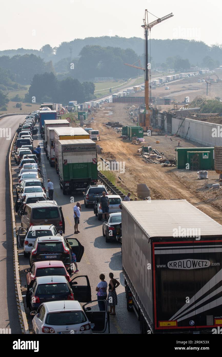 German Autobahn, traffic jam, congestion, A 8, cars, trucks, stopped, halt, motorway, highway ...