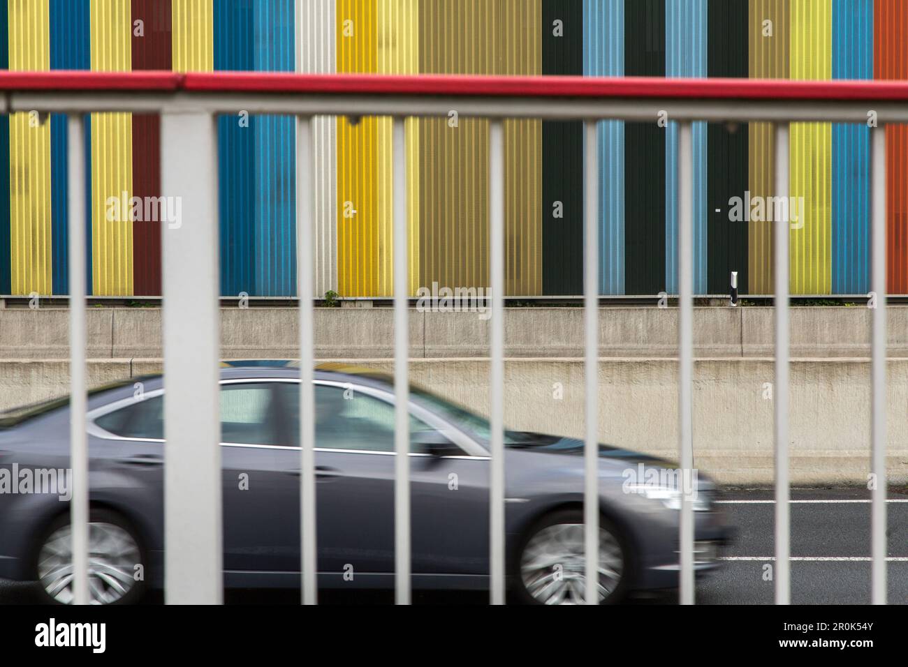 German Autobahn A 40, noise barrier, wall, art, houses, urban, motorway ...