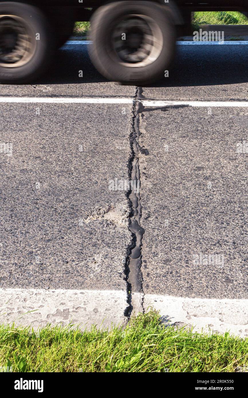 German Autobahn, Third Reich road, road crack, original surface of ...