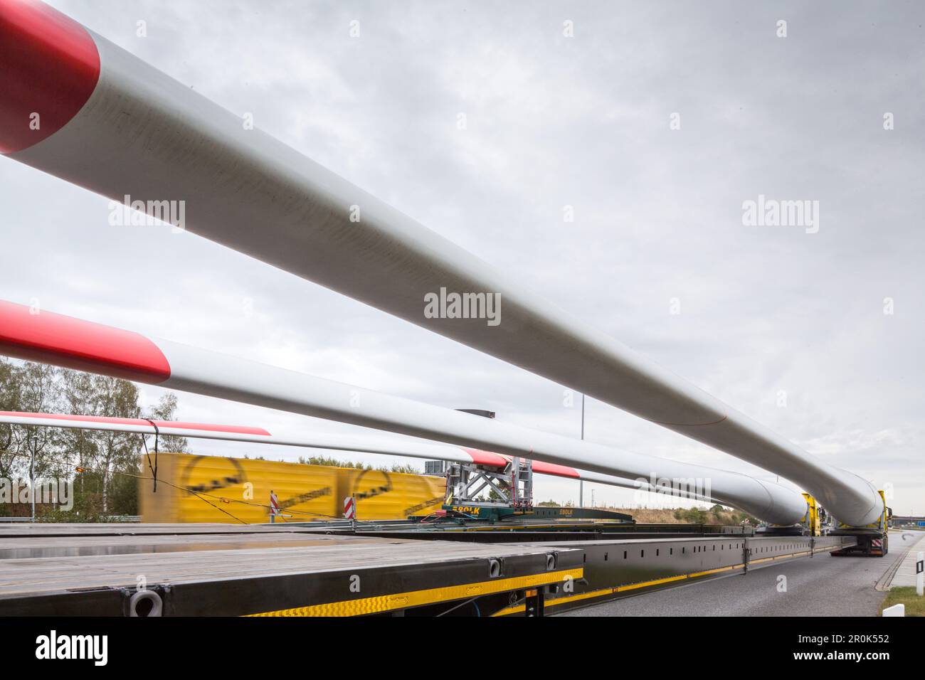 A 27, German Autobahn, wind turbine transport, rotor blades, heavy load ...