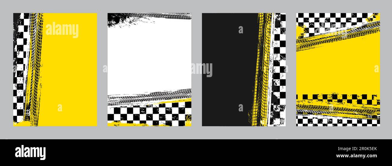 Rally racing grunge background, checkered flag and tire tracks ...