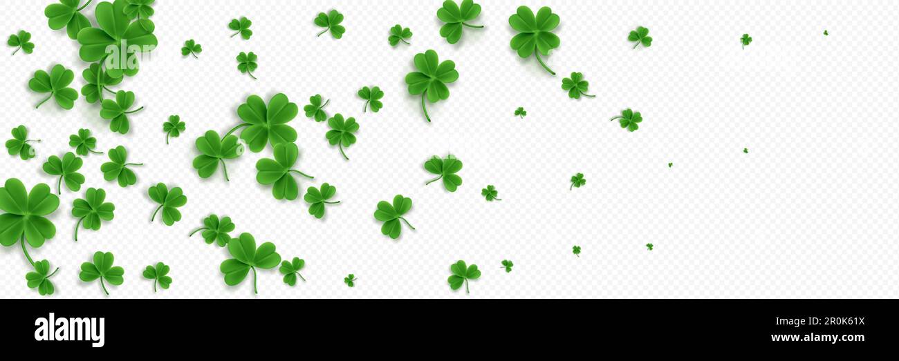 Clover shamrock 3d vector irish pattern. St Patrick day realistic green border for banner with ...