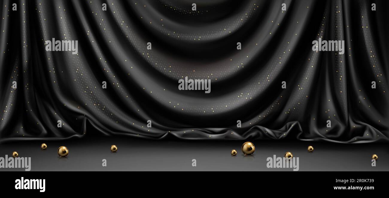 Black silk fabric podium backdrop with gold sphere vector. Elegant ...