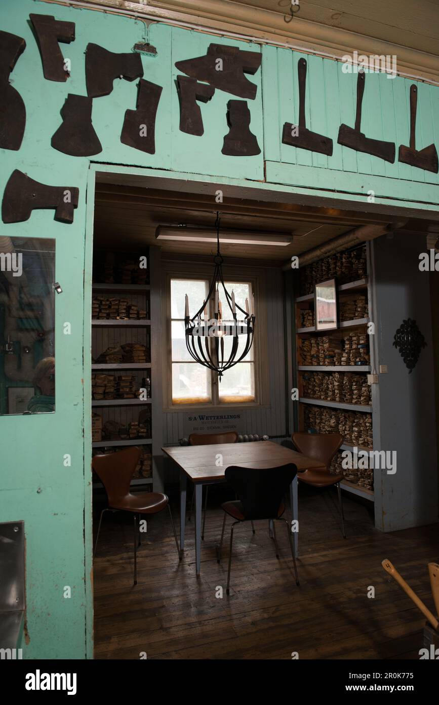 view into the sale room of Wetterlings axe smithery in Storvik ...