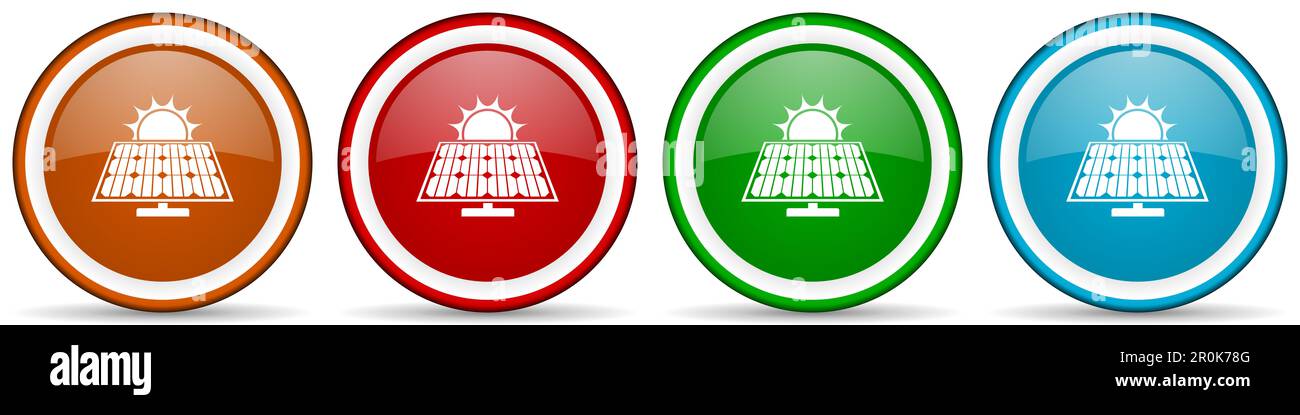 Sun over solar panel glossy icons, set of modern design buttons for web ...
