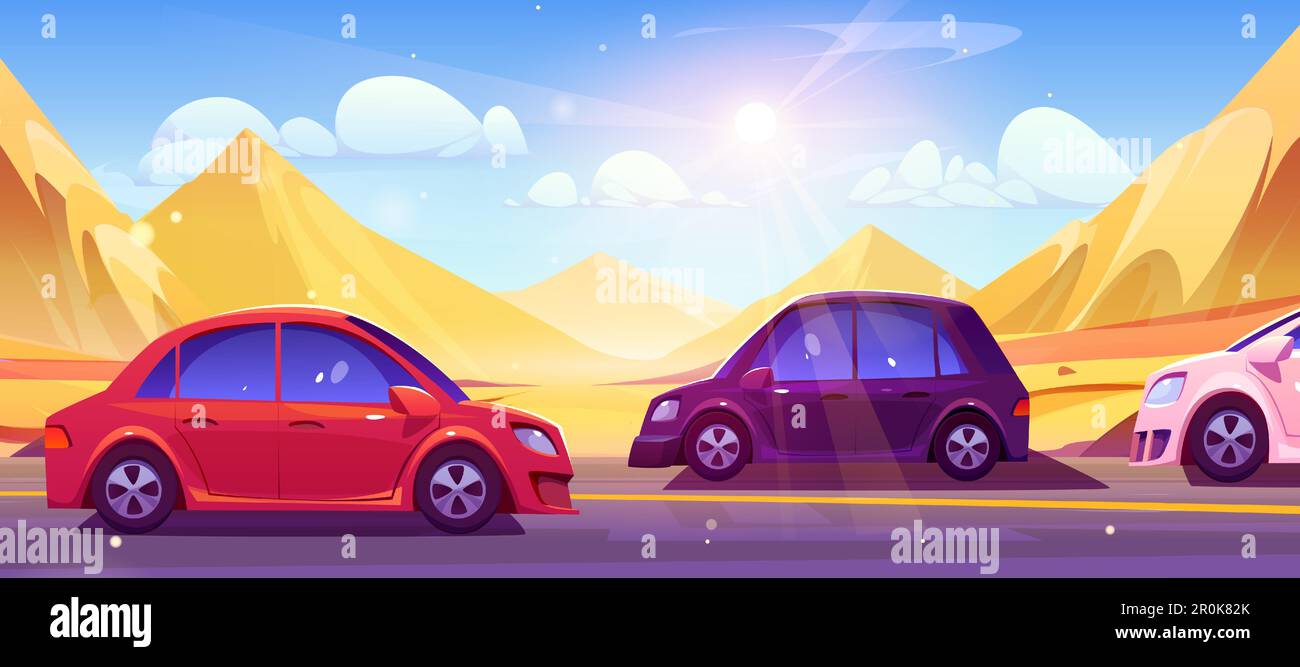 Car drive asphalt highway trip in desert vector background. Perspective ...