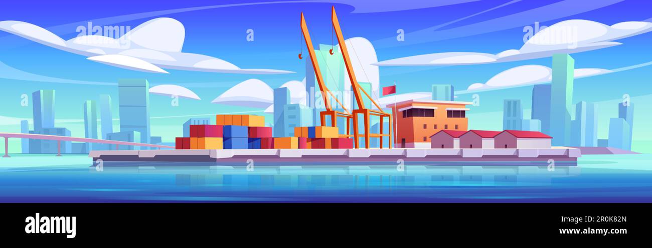 Vector sea port cargo container logistic. Export and import freight ...