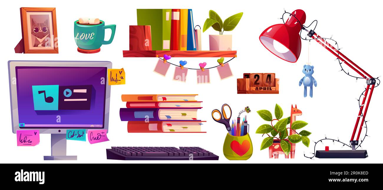 Window workspace interior furniture in home office on white background ...