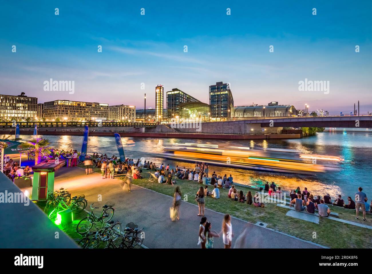 Beach bar Capital Beach at River Spree, Main station, Berlin, Germany ...