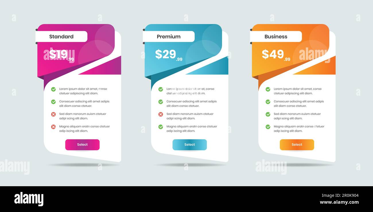 Abstractly designed pricing comparison table with gradient for business subscription Stock ...