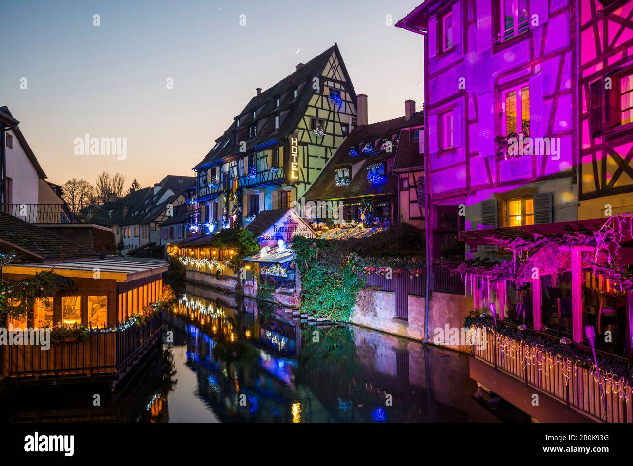 Half-timbered houses with Christmas decorations, historic district of ...