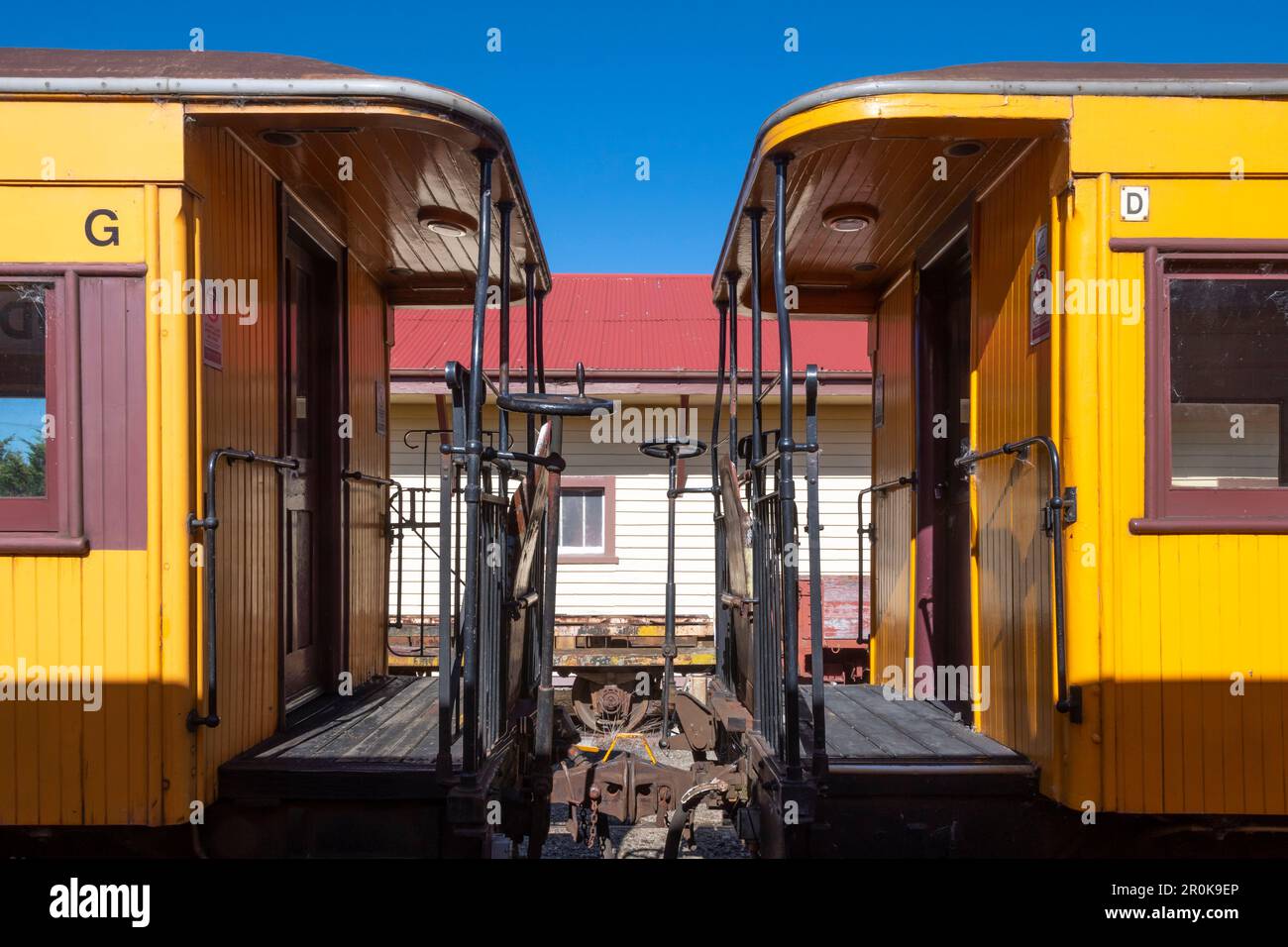 End platforms of vintage carriages, Taieri Gorge Railway, Middlemarch ...