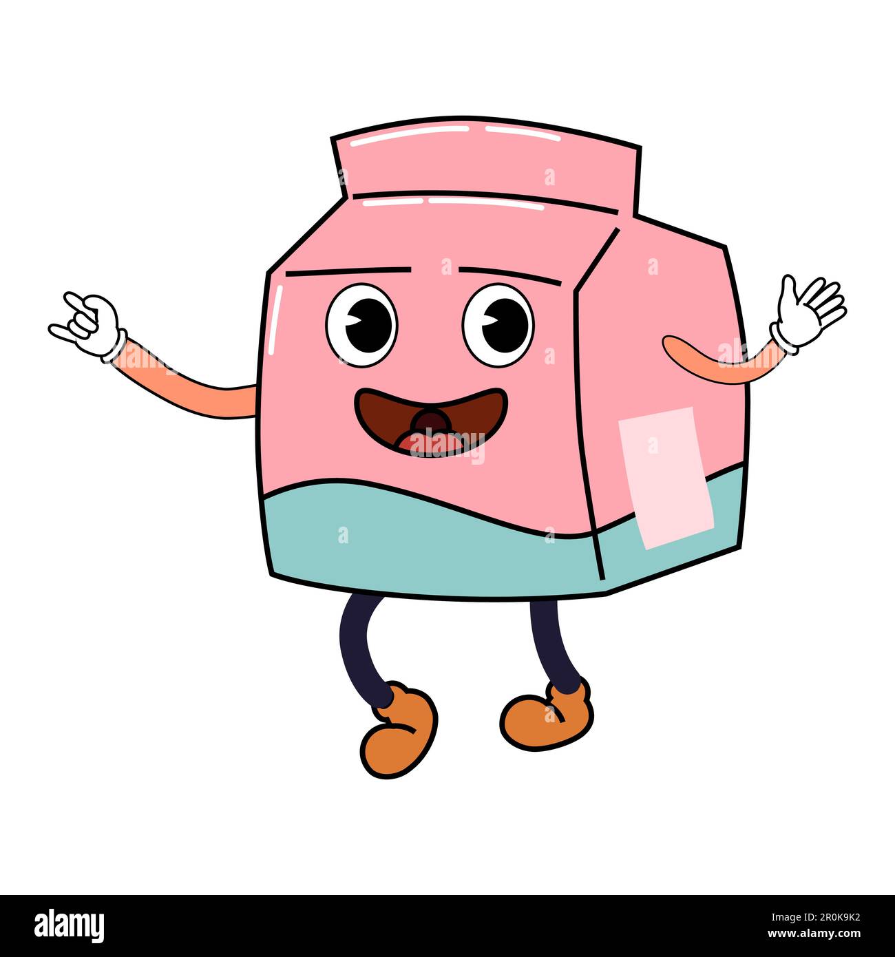 Groovy funny cardboard package cartoon character, vintage hippie 70s ...