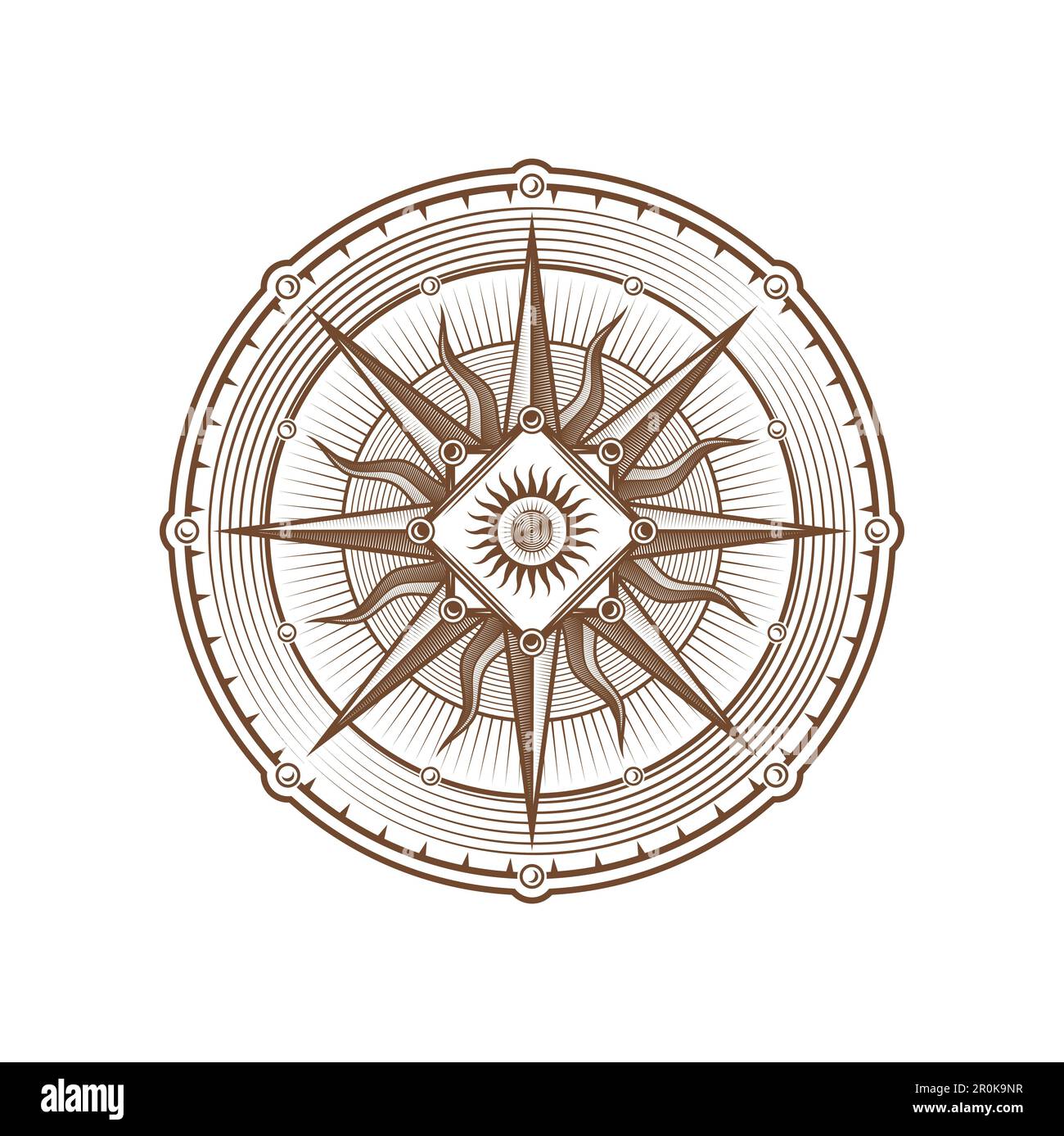 Vintage compass wind rose, Medieval nautical navigation sign, vector ...