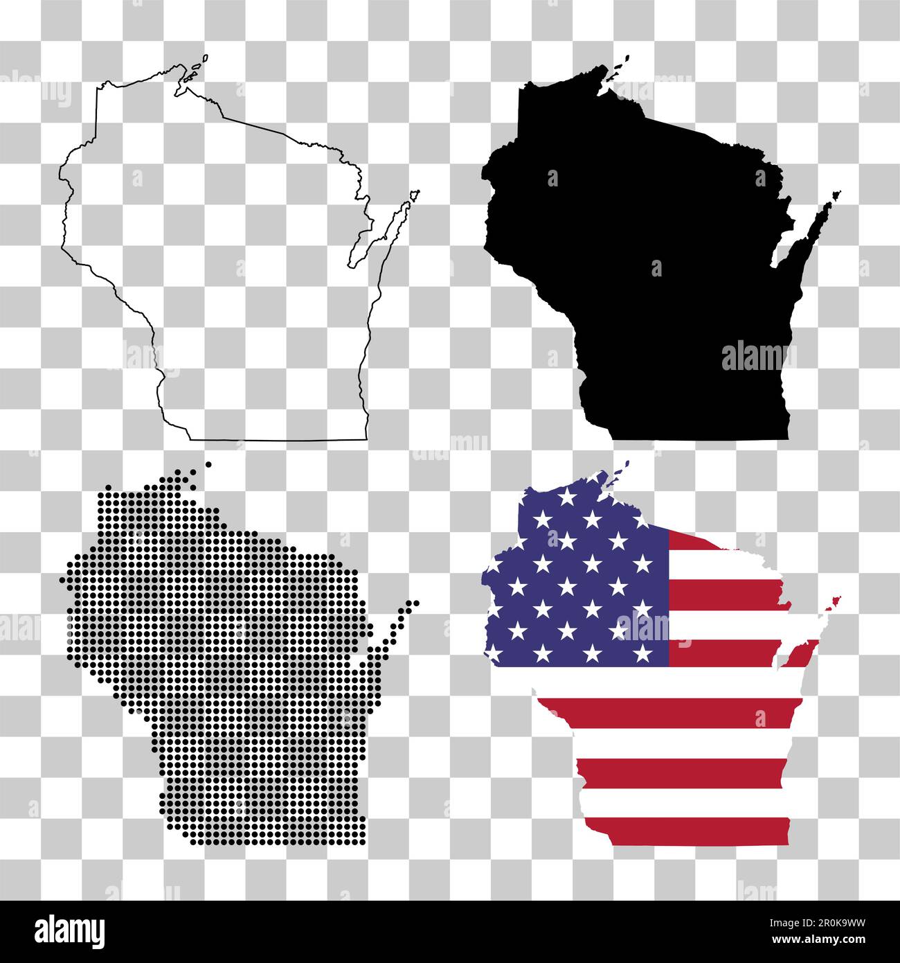 Set of Wisconsin map shape, united states of america. Flat concept icon ...