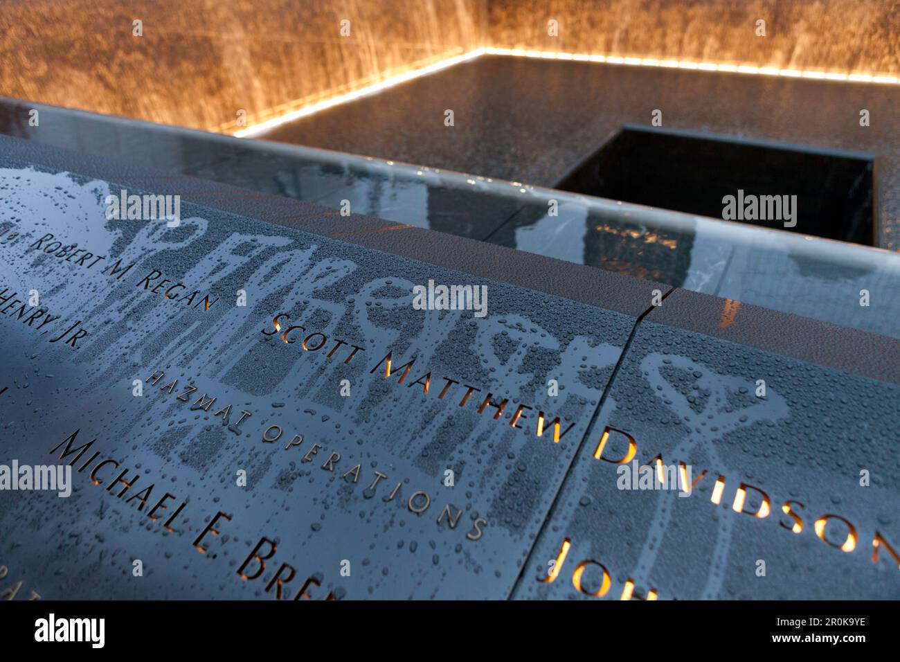 Engraved names of the victims of 9/11, World Trade Center Memorial, New ...
