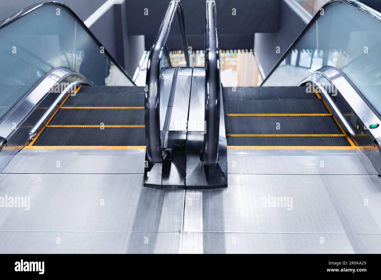 Double escalator with opposite direction in the interior of a public ...