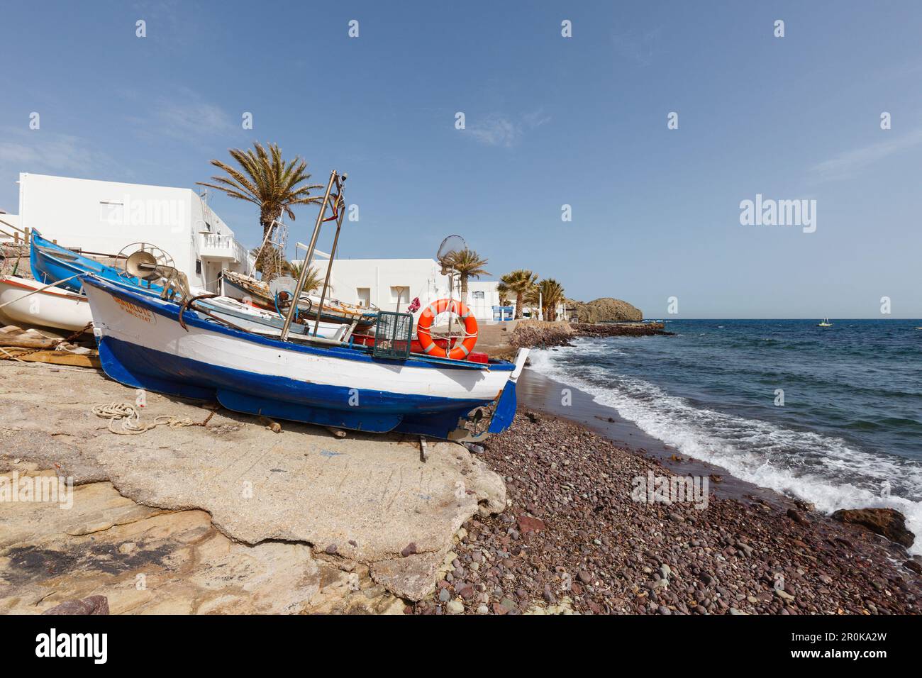 fishing boat on the beach, La Isleta del Moro, Cabo de Gata ...