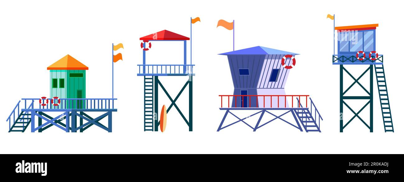 Set of Lifeguard Tower icons. Station beach building Stock Vector Image ...