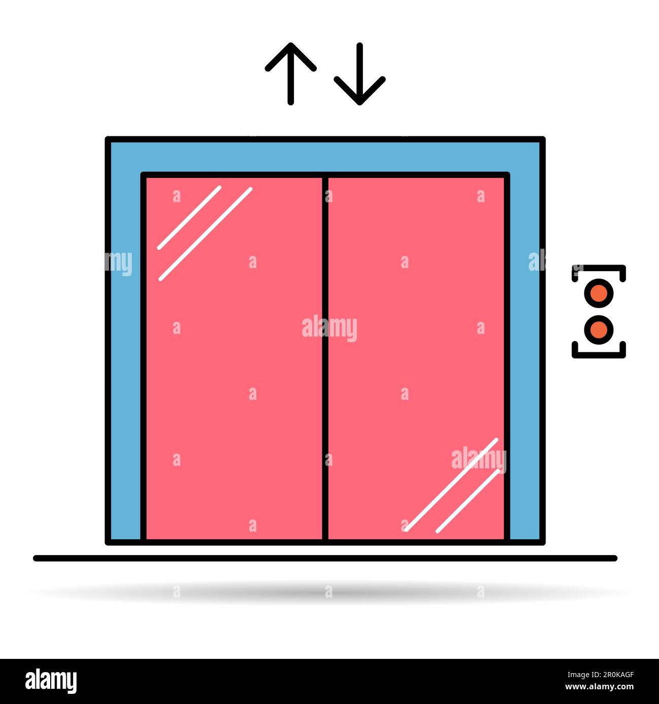 Lift elevator icon shadow, graphic design sign, building doorway symbol ...