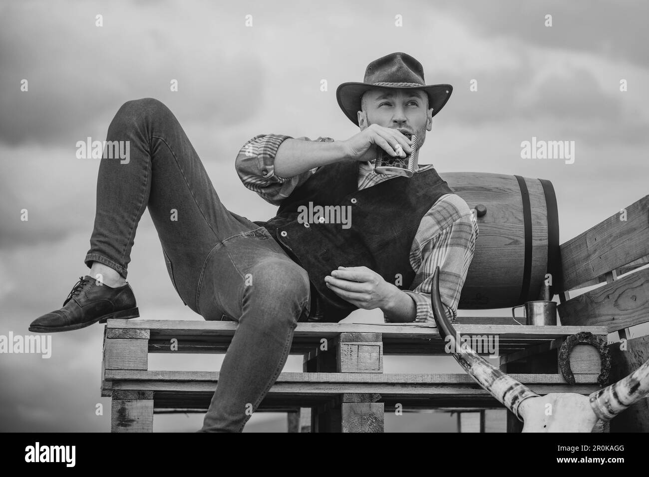 Guy cowboy. Owner of ranch. Farm worker and farming concept. Attractive ...