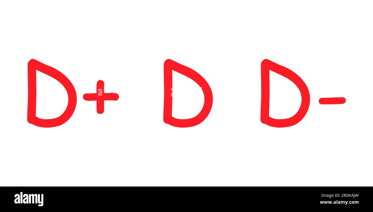 Set of Grade result D. Hand drawn icon in red color. Test exam mark ...