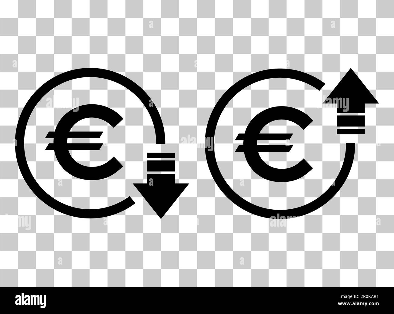 Set of cost symbol euro increase and decrease icon. Money vector symbol isolated on background ...