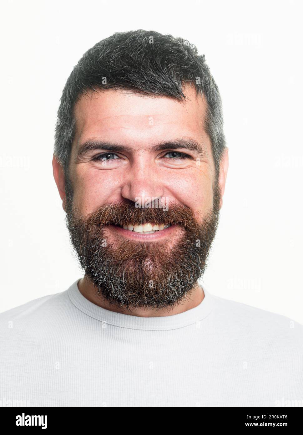 Bearded man. Happy man smile face. Handsome smiling young guy. Barber ...