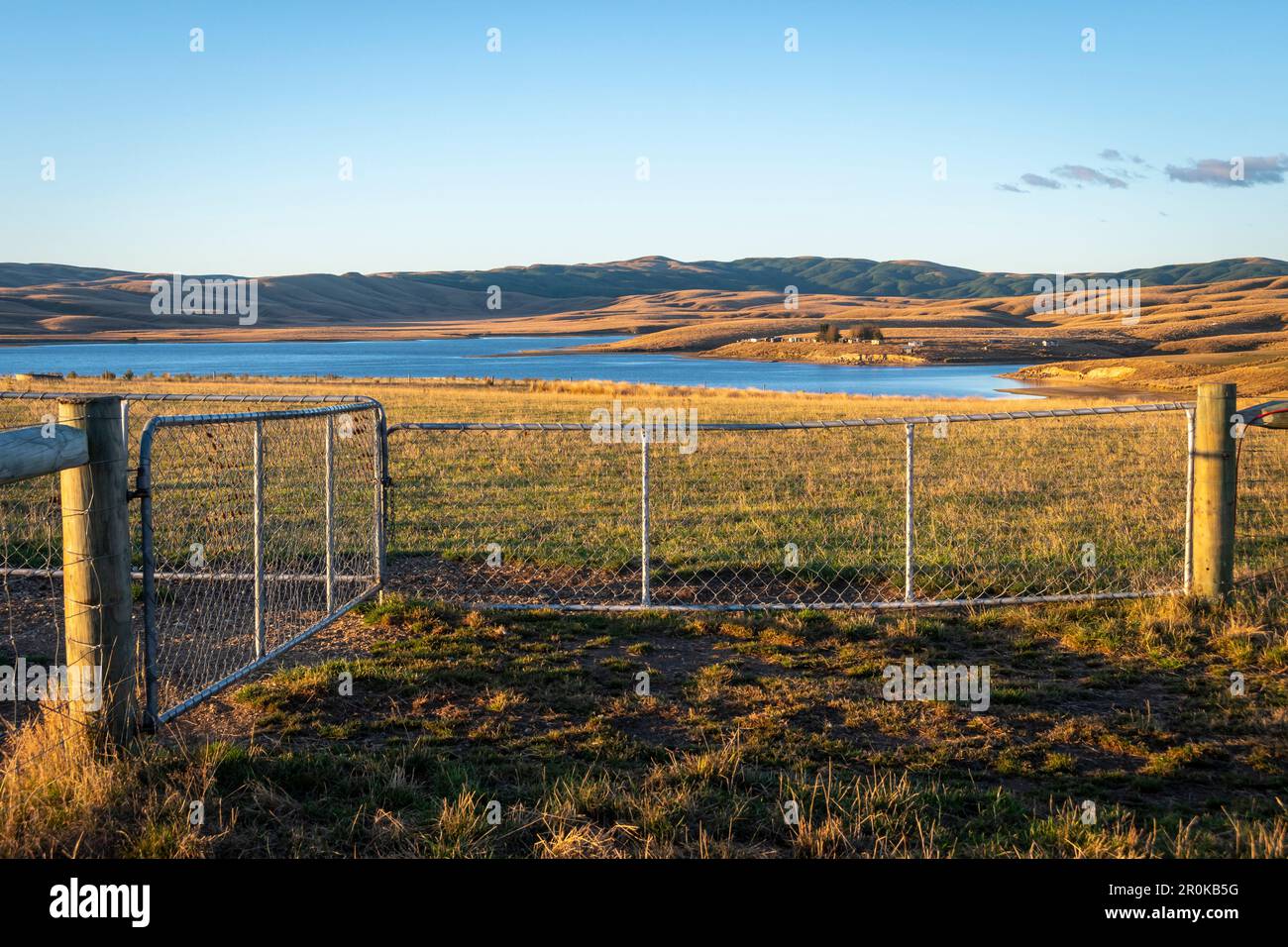 Farm gates, Lake Onslow, near Roxburgh, Otago, South Island, New ...