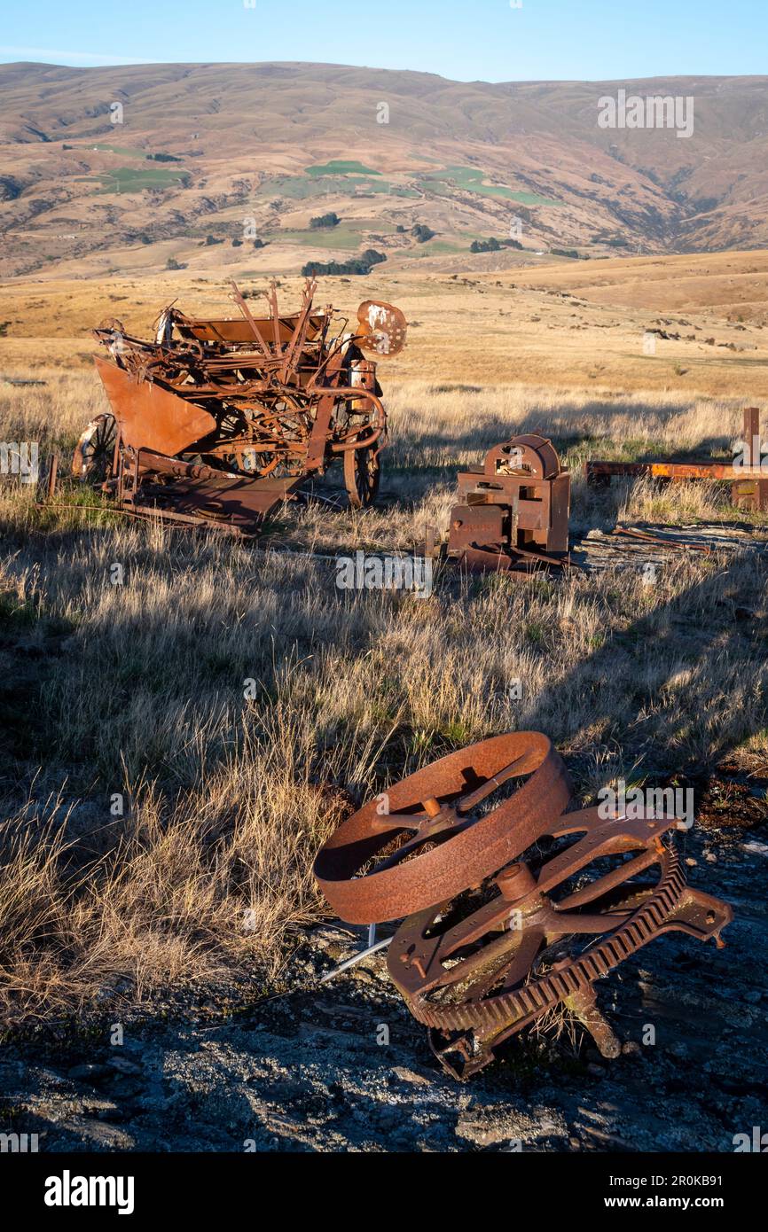 Abandoned farm machinery, Knobby Range, near Roxburgh, Otago, South ...