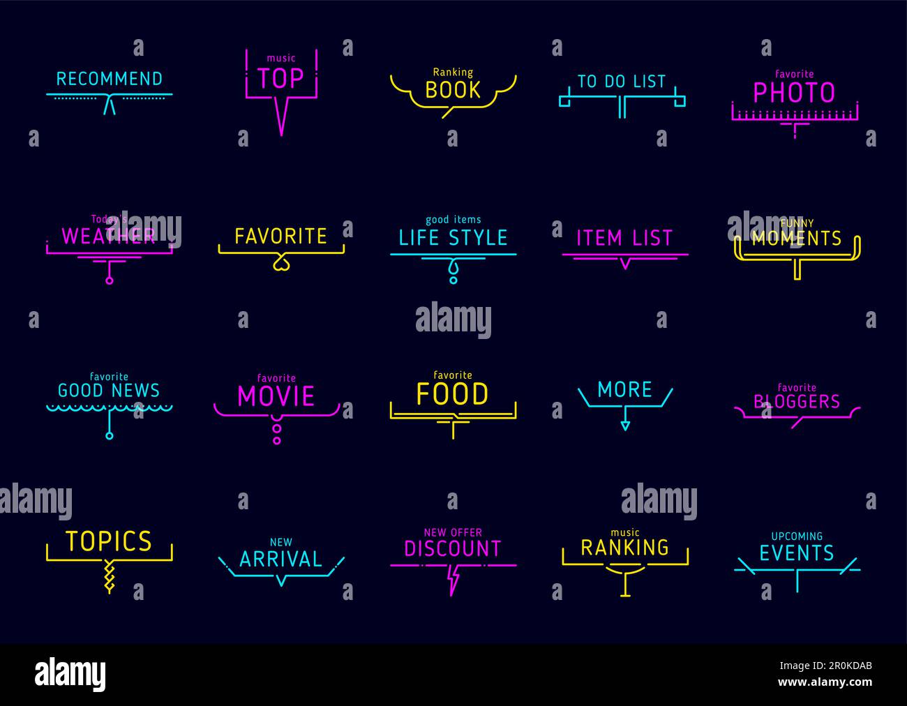 Simple line frame and border text decoration elements, vector labels ...