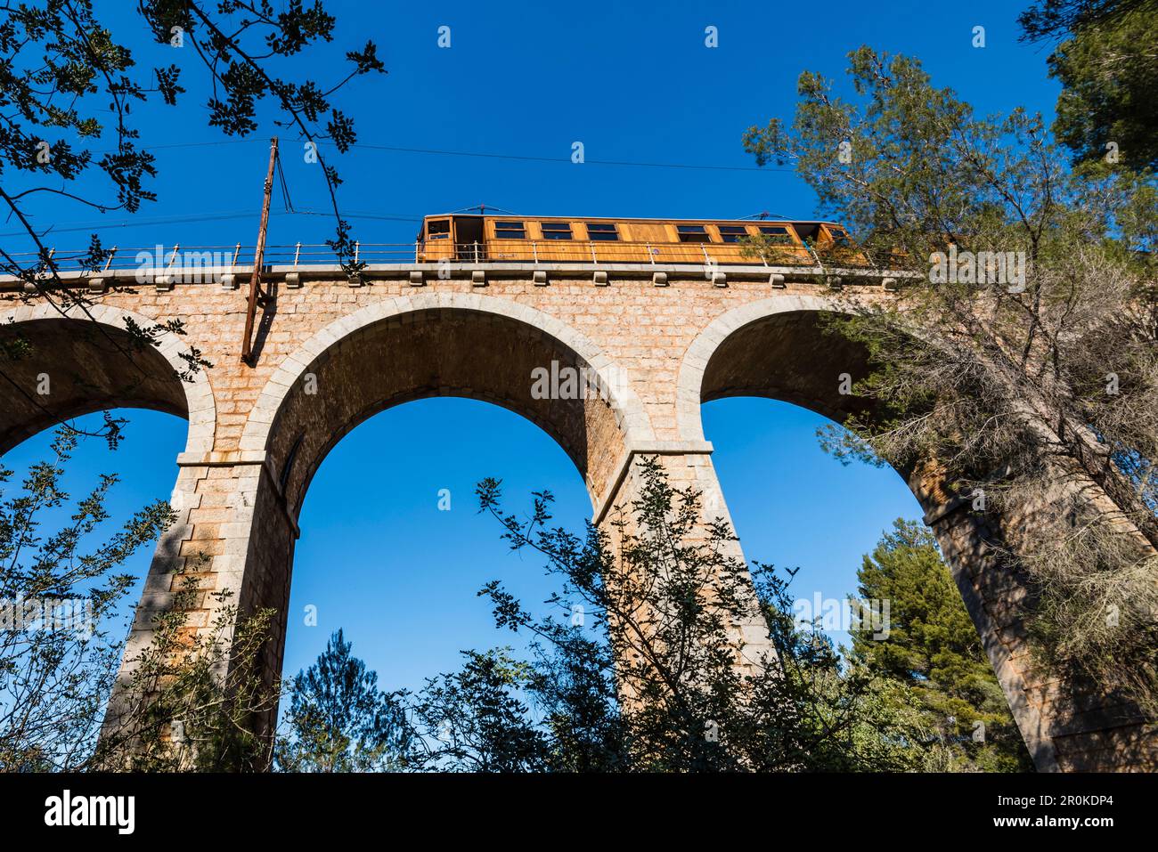 The historical railway between Palma and Sóller crosses a viaduct in ...