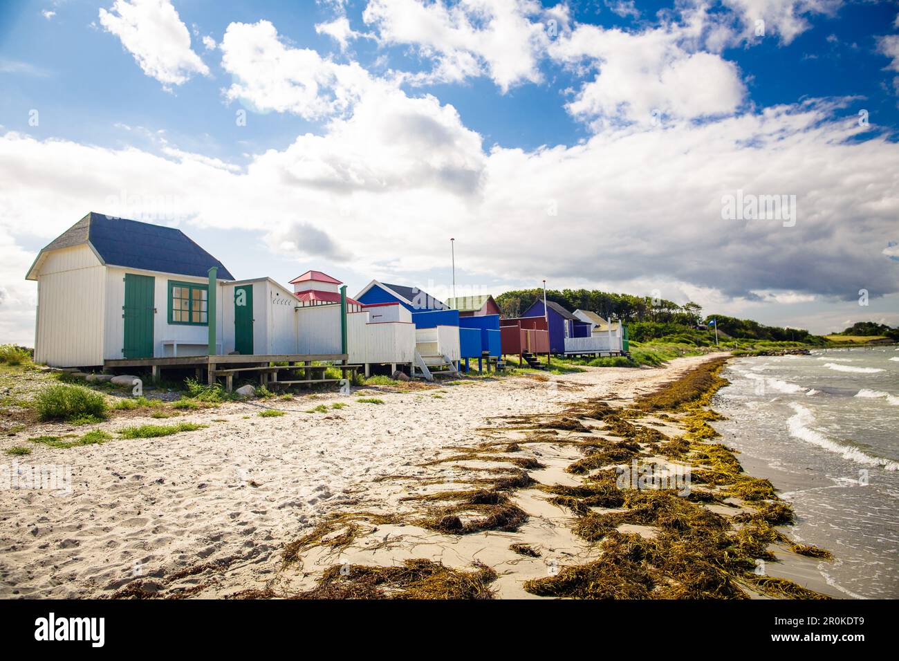 Beach huts on Vester Beach, Aeroskobing, Isle of Aero, Denmark Stock ...