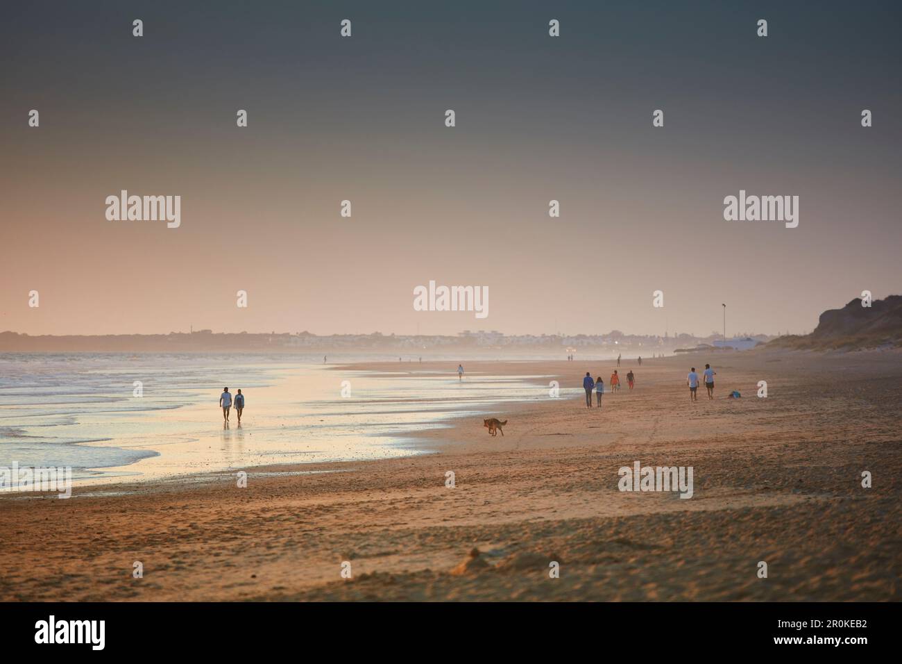 Beach at sunset, roche beach, andalusia, southwest coast spain, atlantc ...