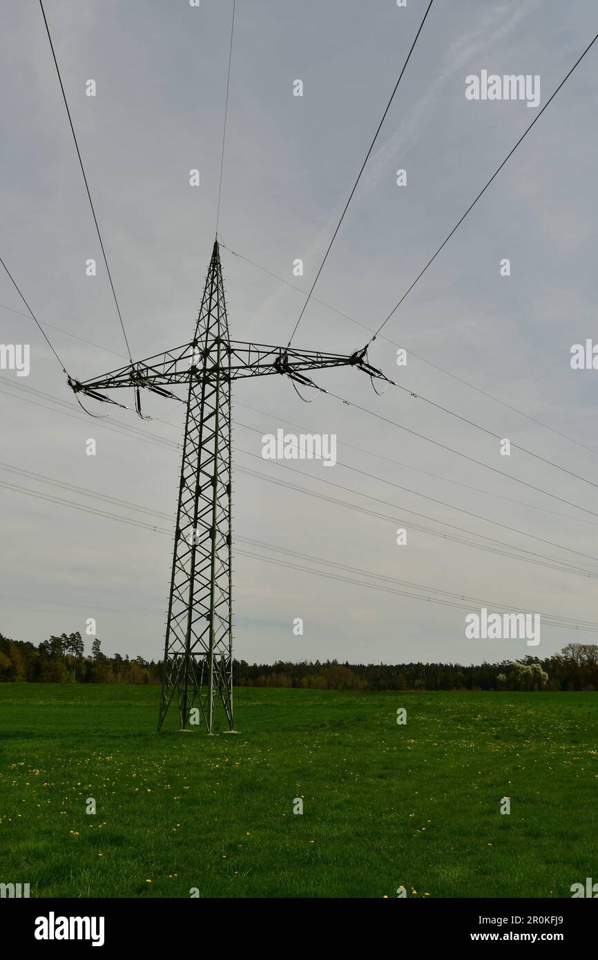 electric energy power lines cable electricity high voltage Stock Photo ...