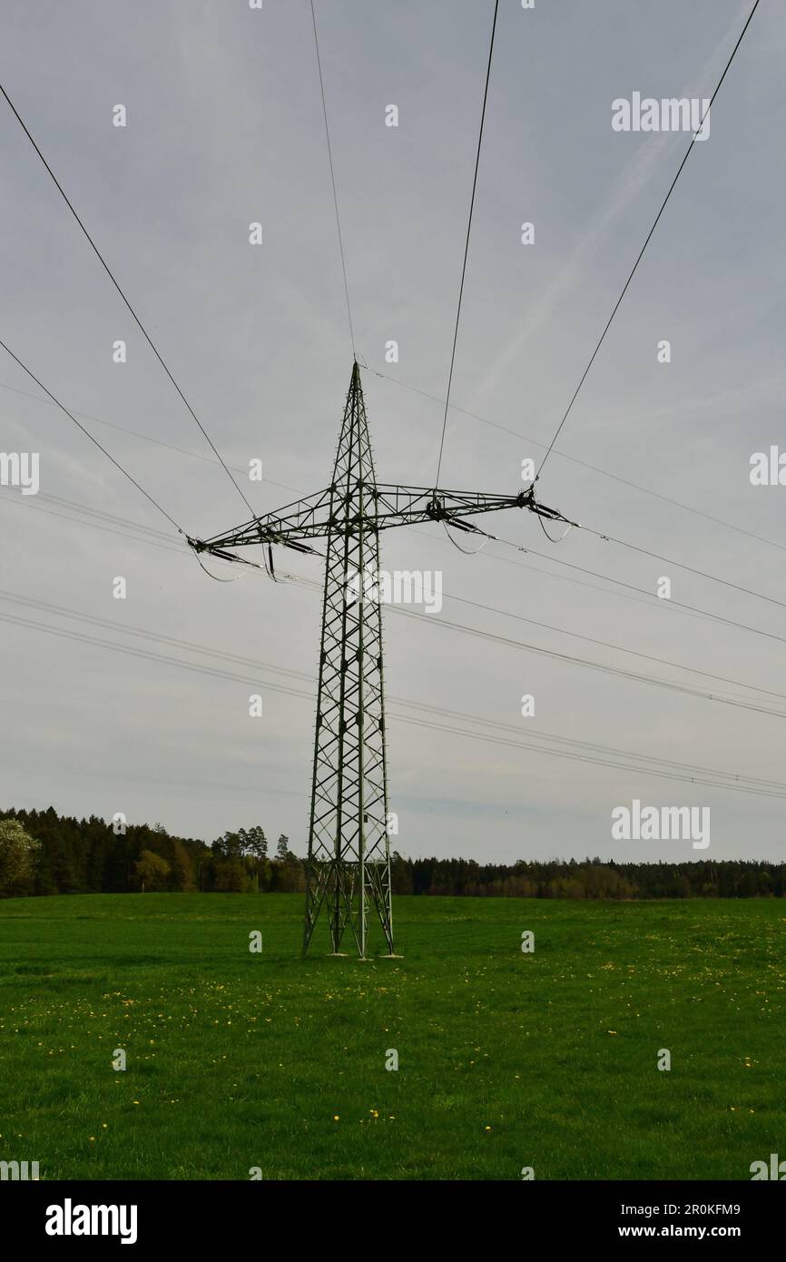 electric energy power lines cable electricity high voltage Stock Photo ...