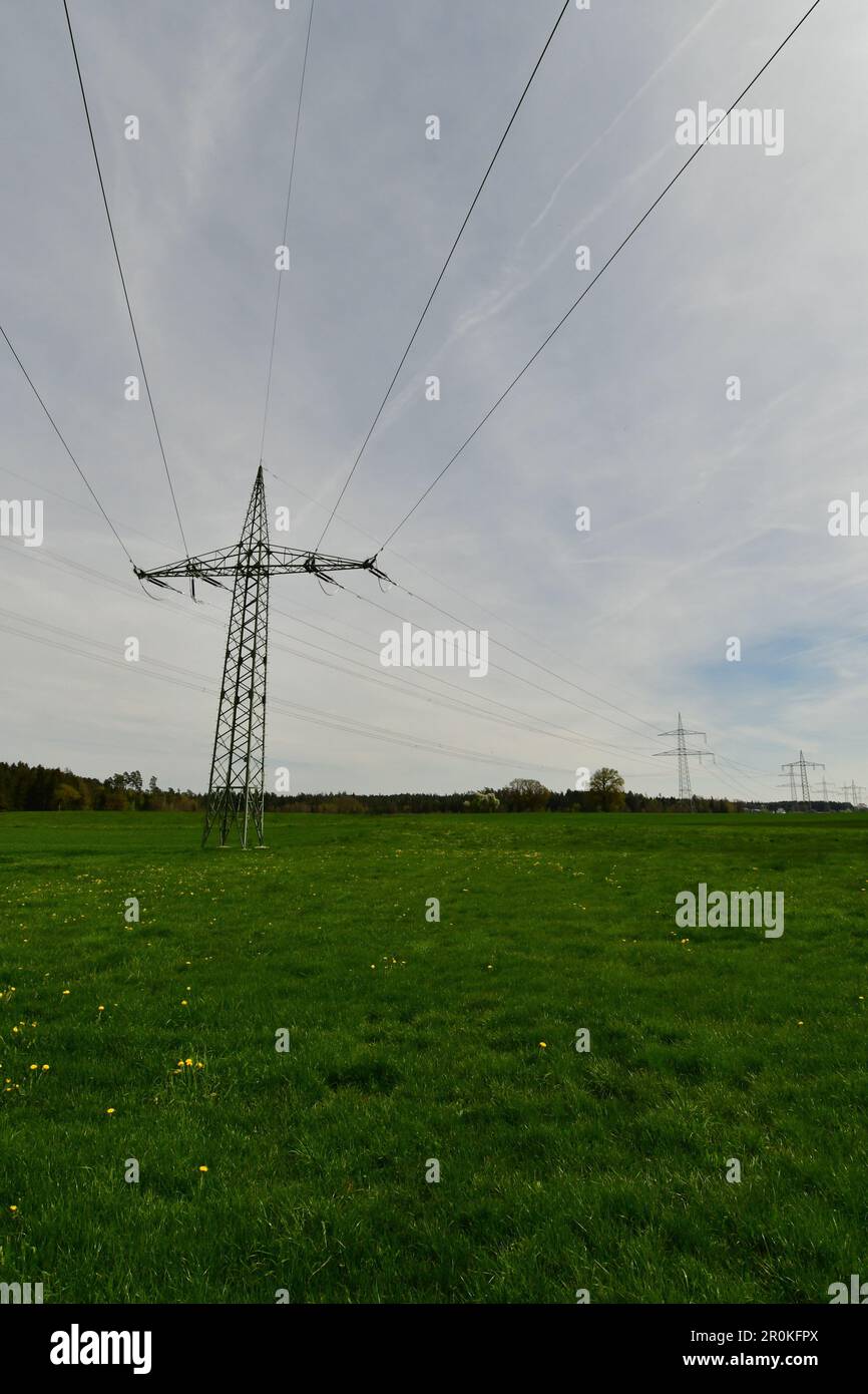 electric energy power lines cable electricity high voltage Stock Photo ...