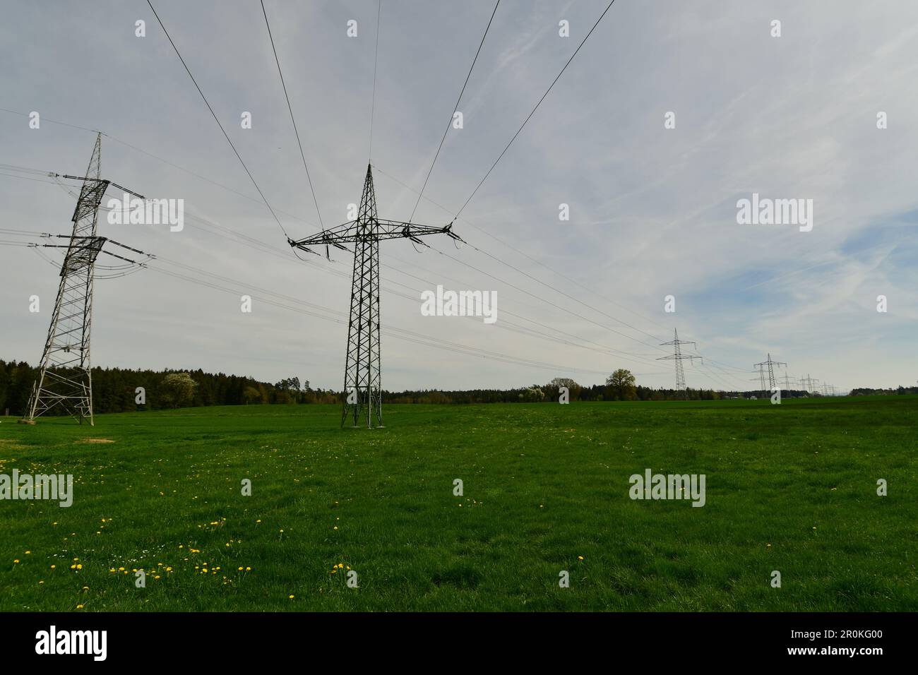 electric energy power lines cable electricity high voltage Stock Photo ...