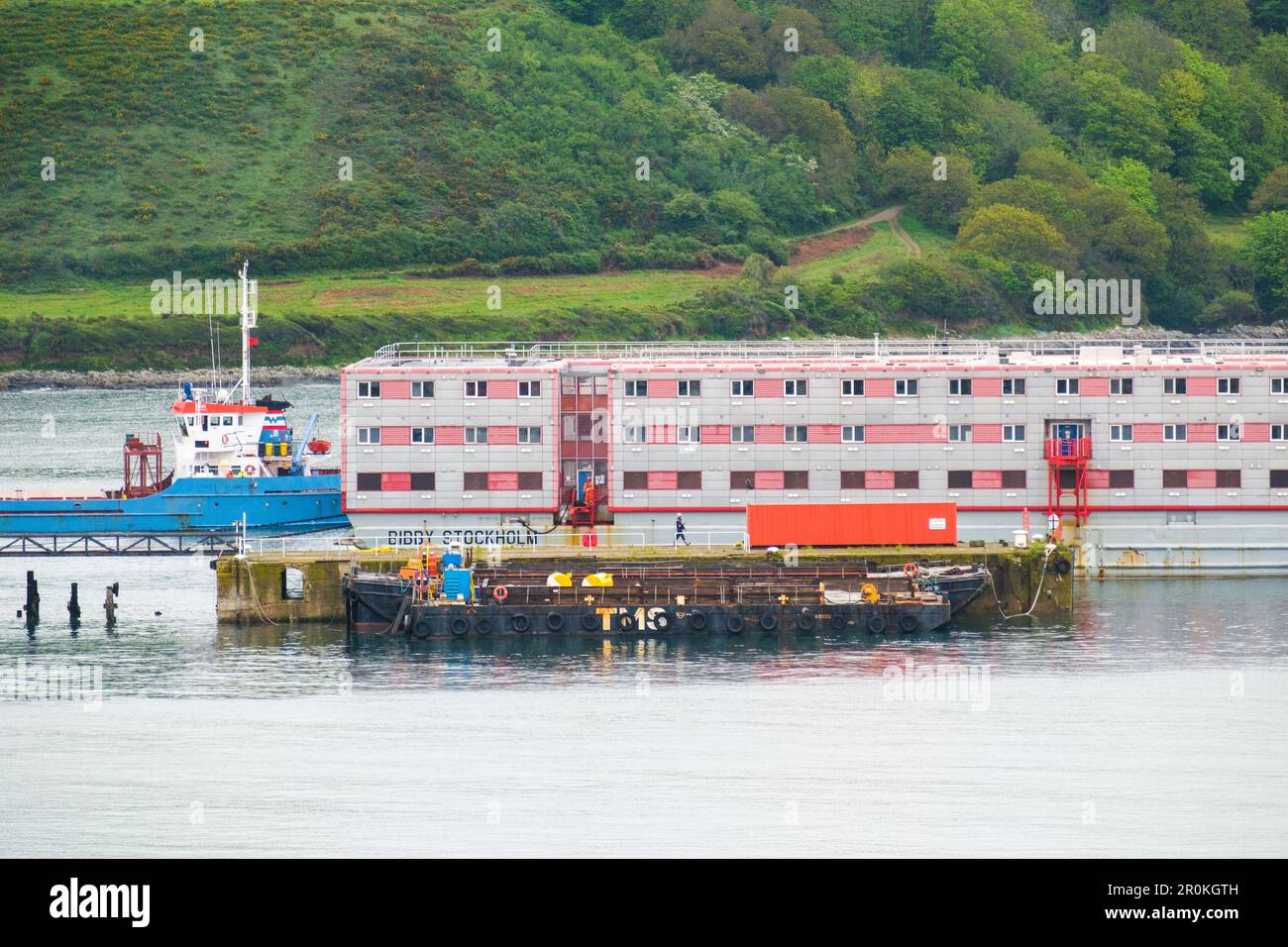 The Bibby Stockholm accommodation barge arrives into Falmouth, Cornwall ...