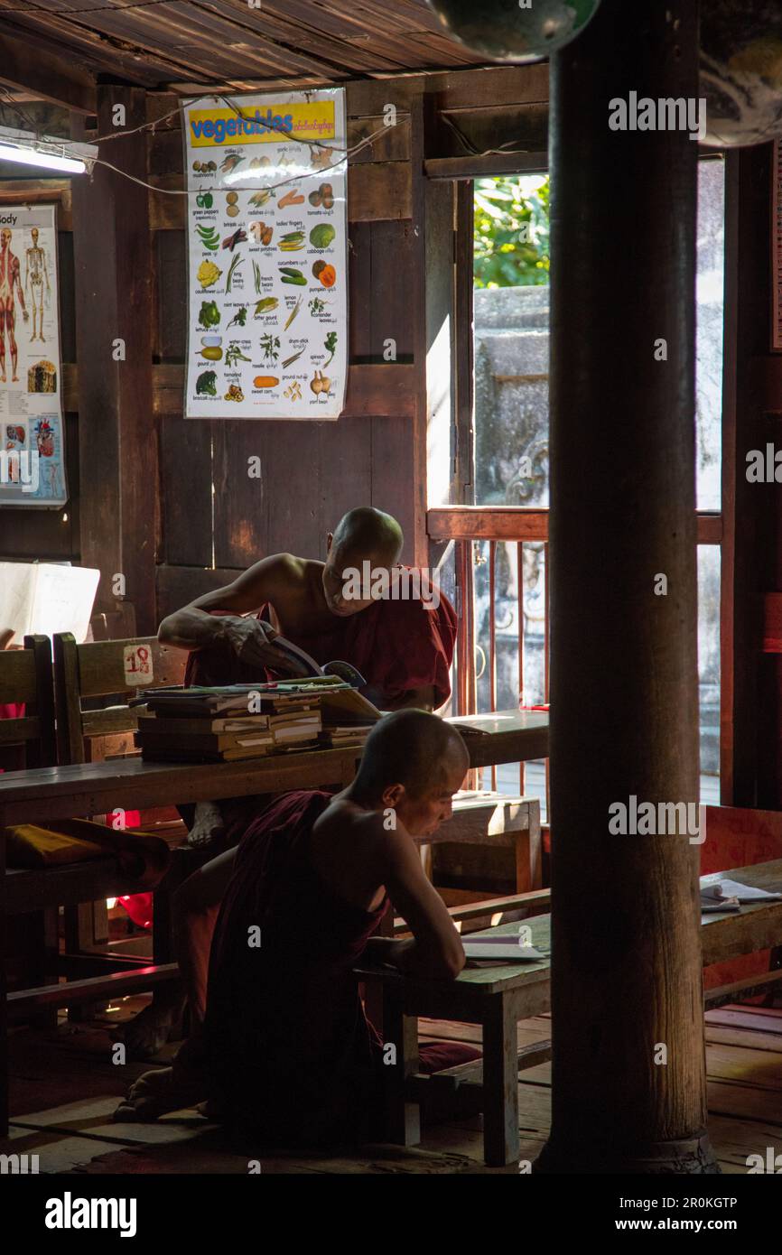 Young Buddhist monks study at Bagaya Monastery (Maha Waiyan Bontha ...