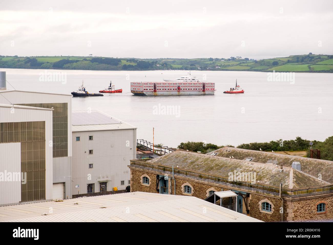 Three storey migrant barge arrives in cornwall hi-res stock photography ...