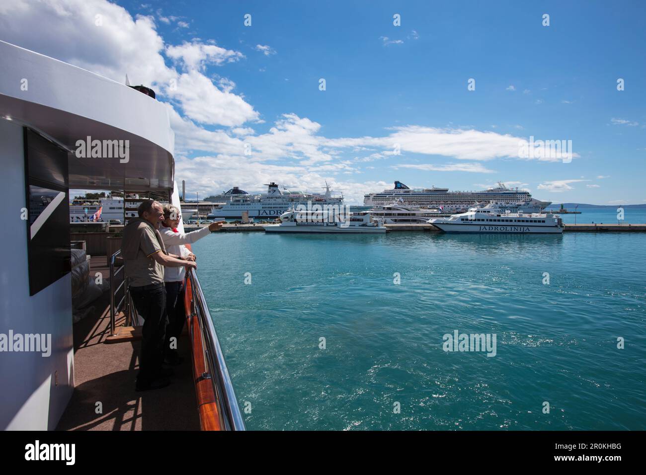 Couple on deck of cruise ship MS Romantic Star (Reisebüro Mittelthurgau ...