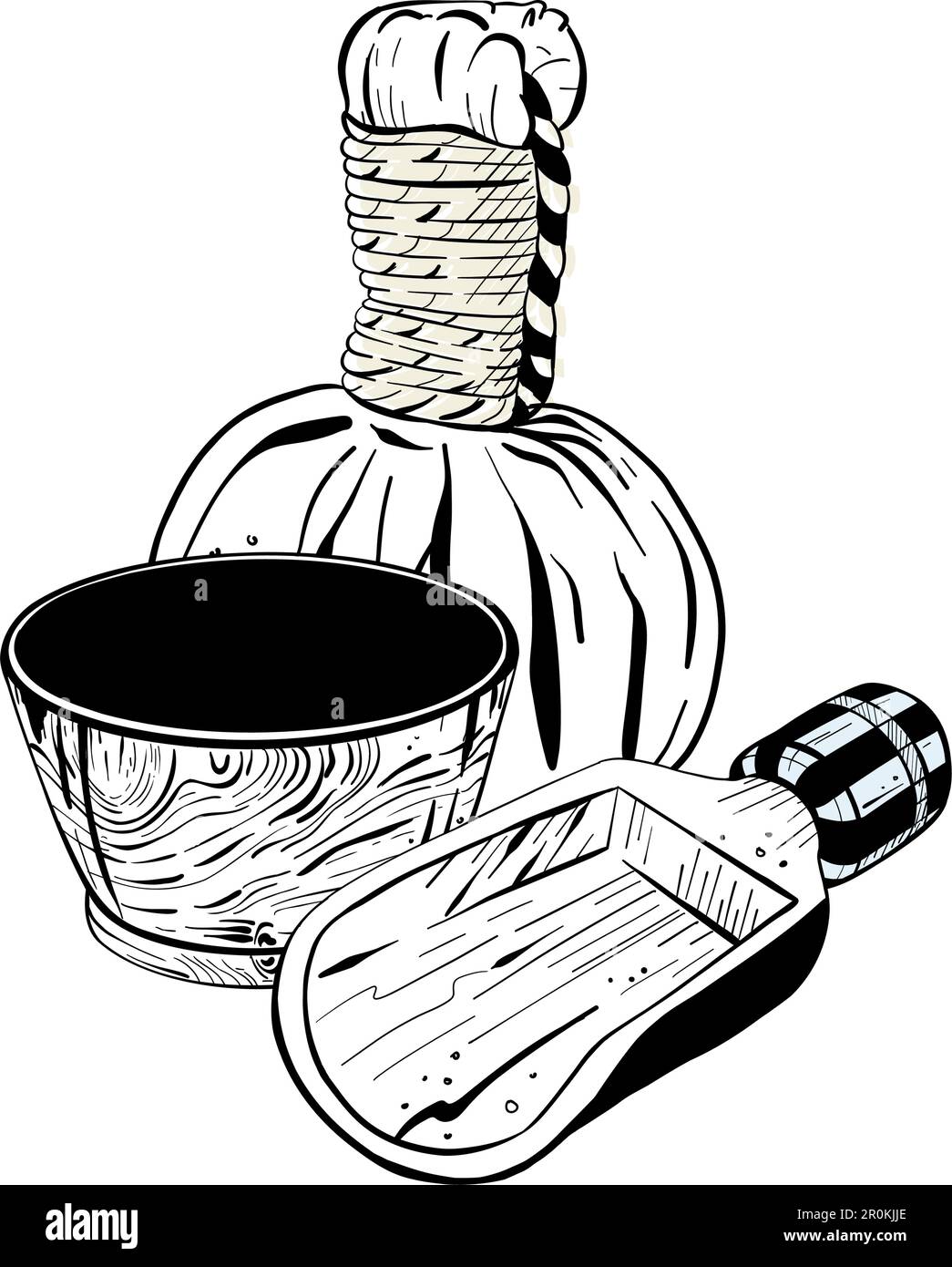 Vector illustration of set bowl and shovel for cosmetic salt and ...