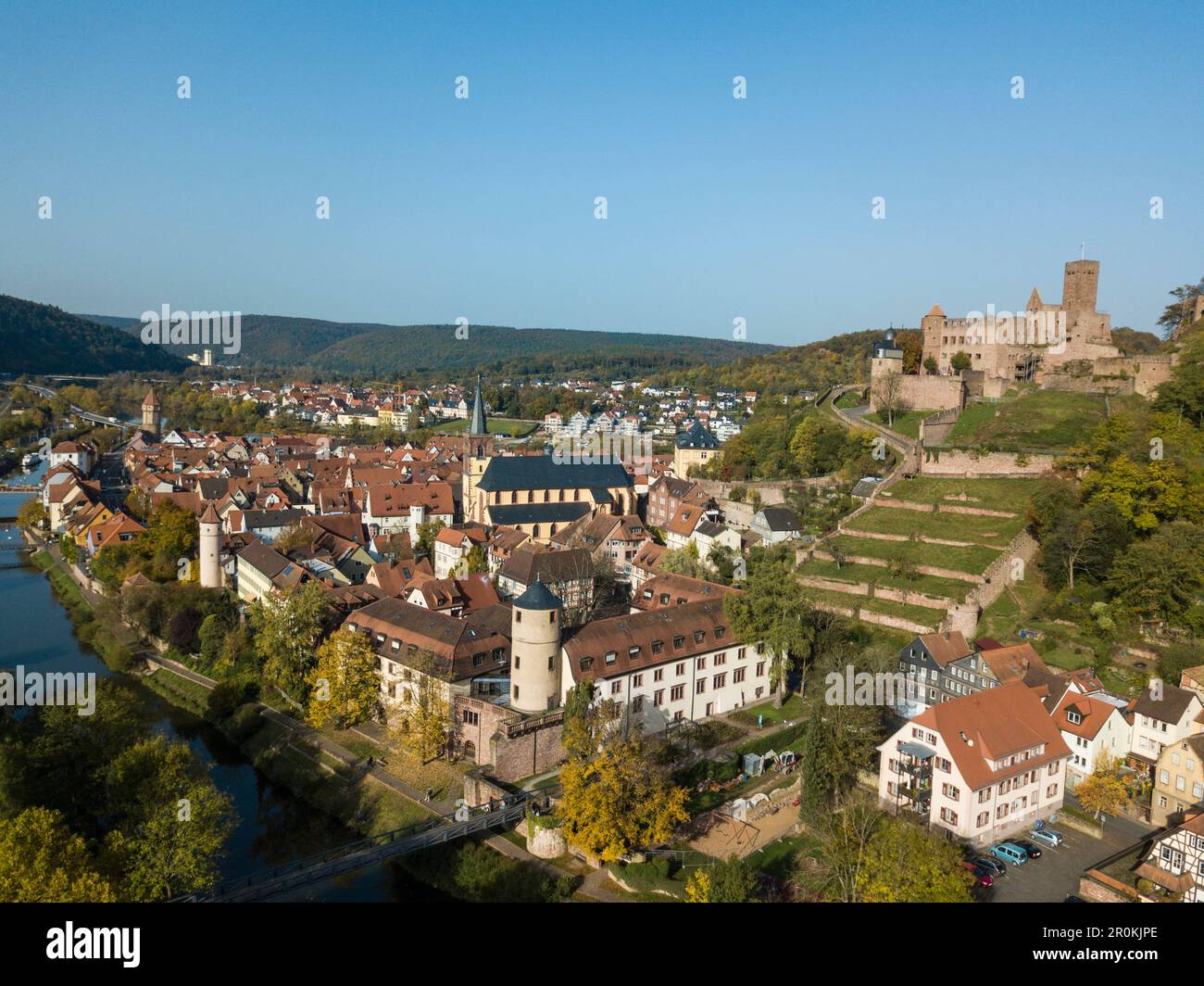 Aerial of Burg Wertheim castle and Altstadt old town, Wertheim ...