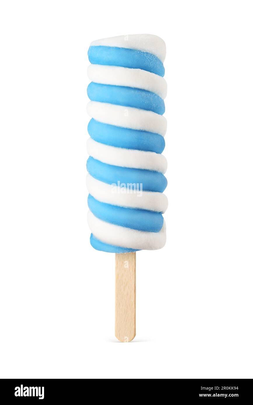 Blue twisted fruit popsicle ice cream isolated on white background ...
