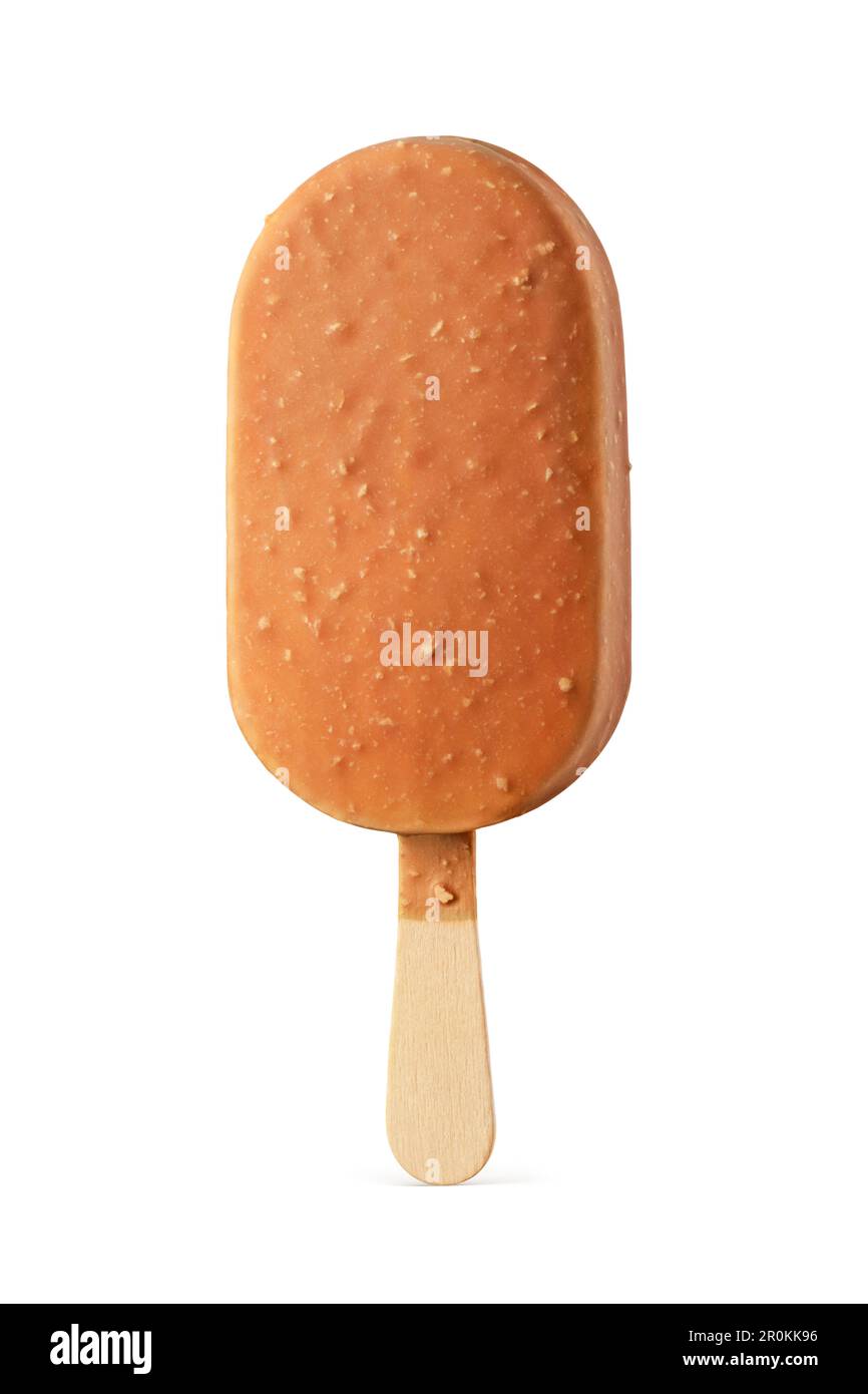 Toffee popsicle ice cream bar with wafer sprinkles isolated on white ...